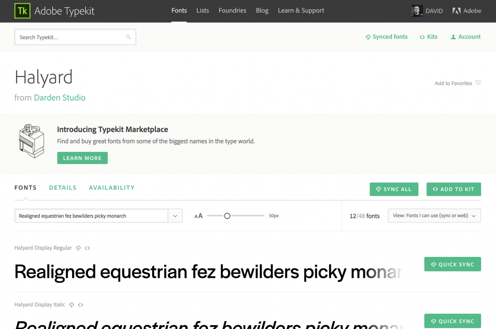 The Typekit Blog | New on Typekit: Sync multiple fonts more easily